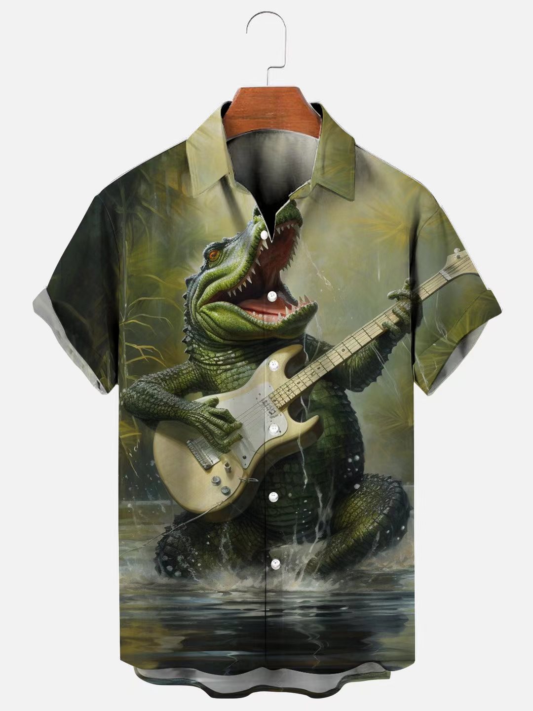 Men's Croc Rock Print Hawaiian Short Sleeve Shirt – Hallyy