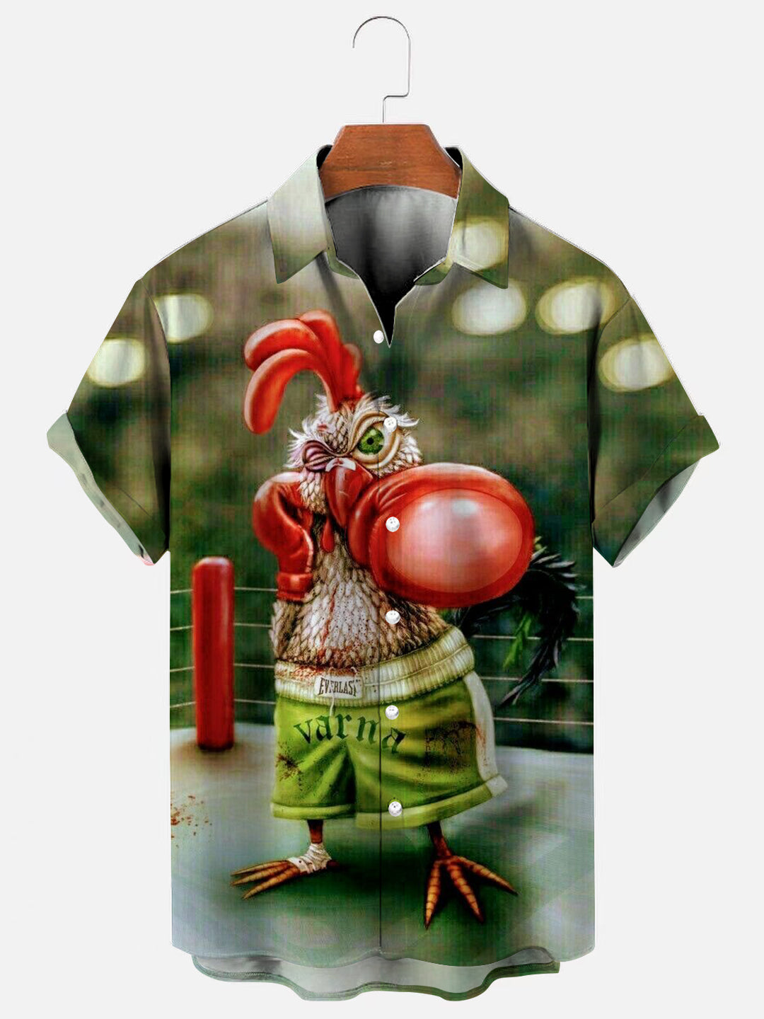 Men's Cartoon Chicken Boxing Ring Print Hawaiian Short Sleeve Shirt ...