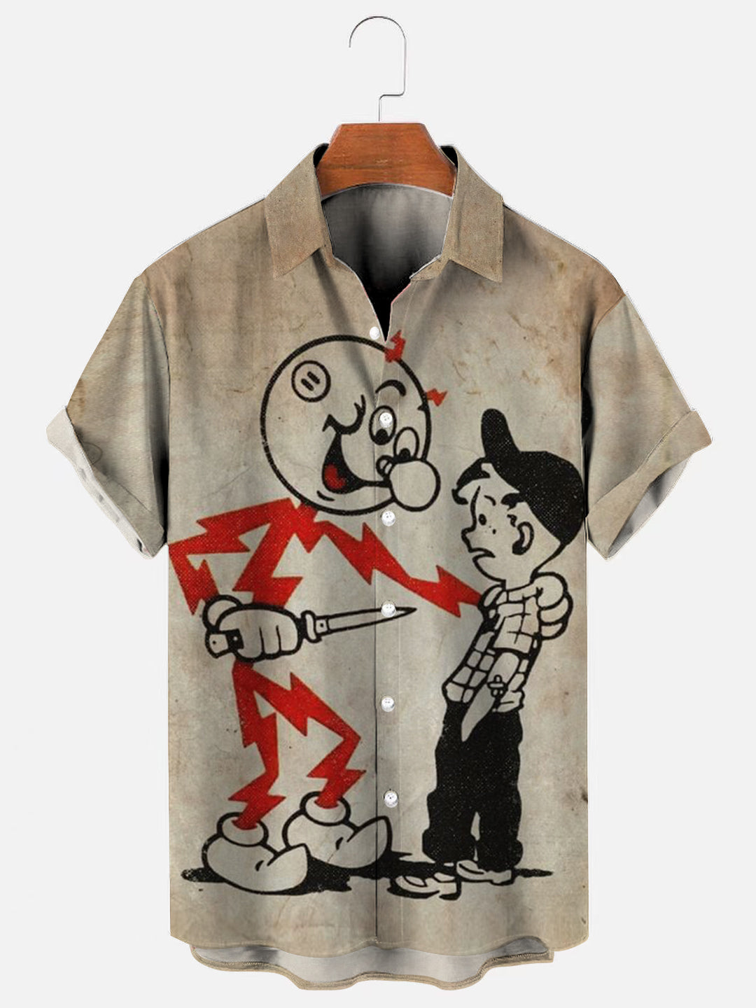 Men's Vintage Electrical Hazard Sign Print Hawaiian Short Sleeve Shirt ...