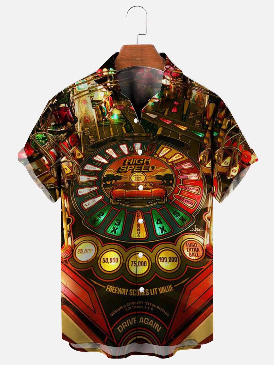 80's Retro Pinball Machine Print Hawaiian Short Sleeve Shirt – Hallyy