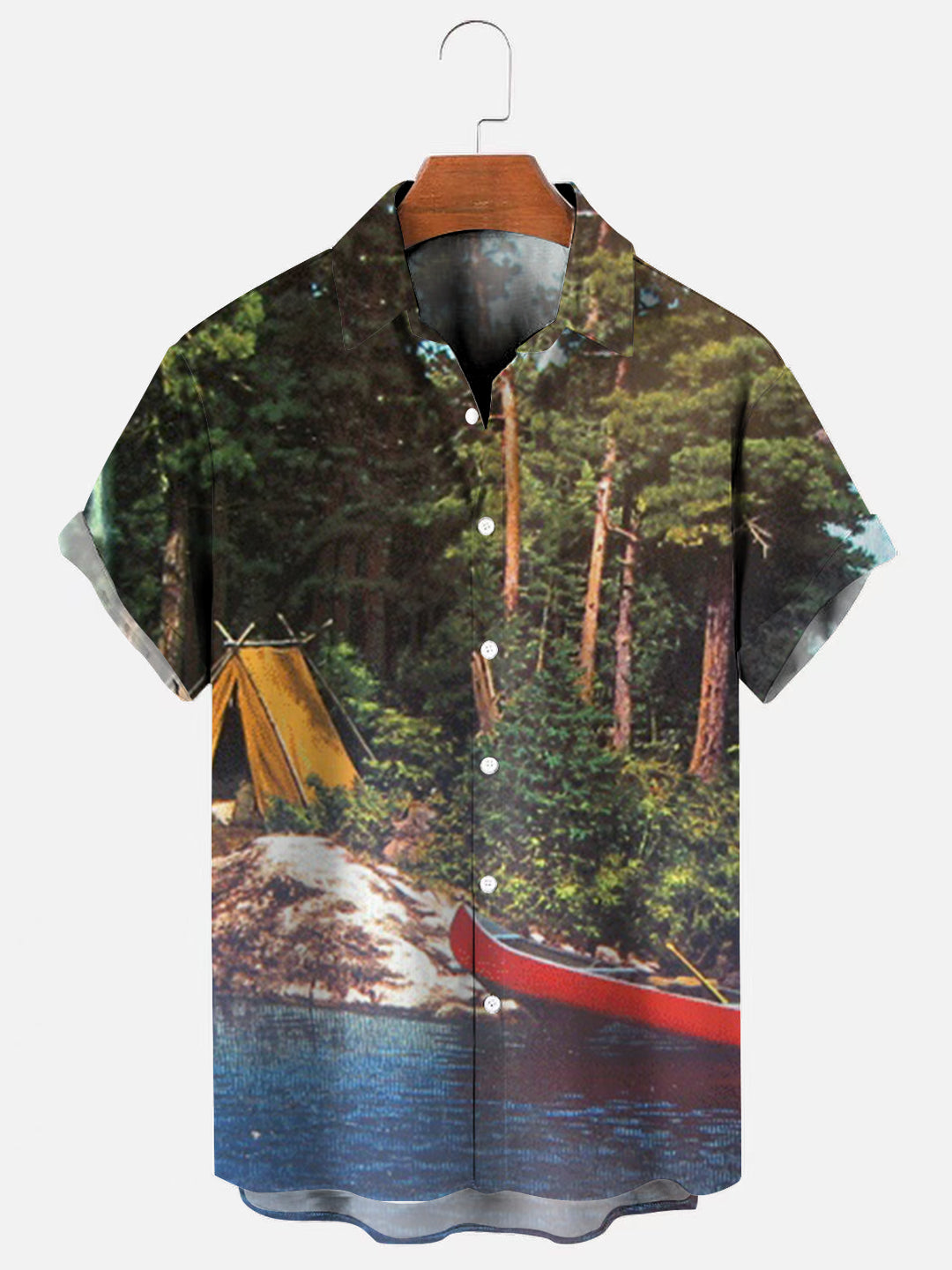 Men's Camping Canoe Vintage Print Hawaiian Short Sleeve Shirt – Hallyy