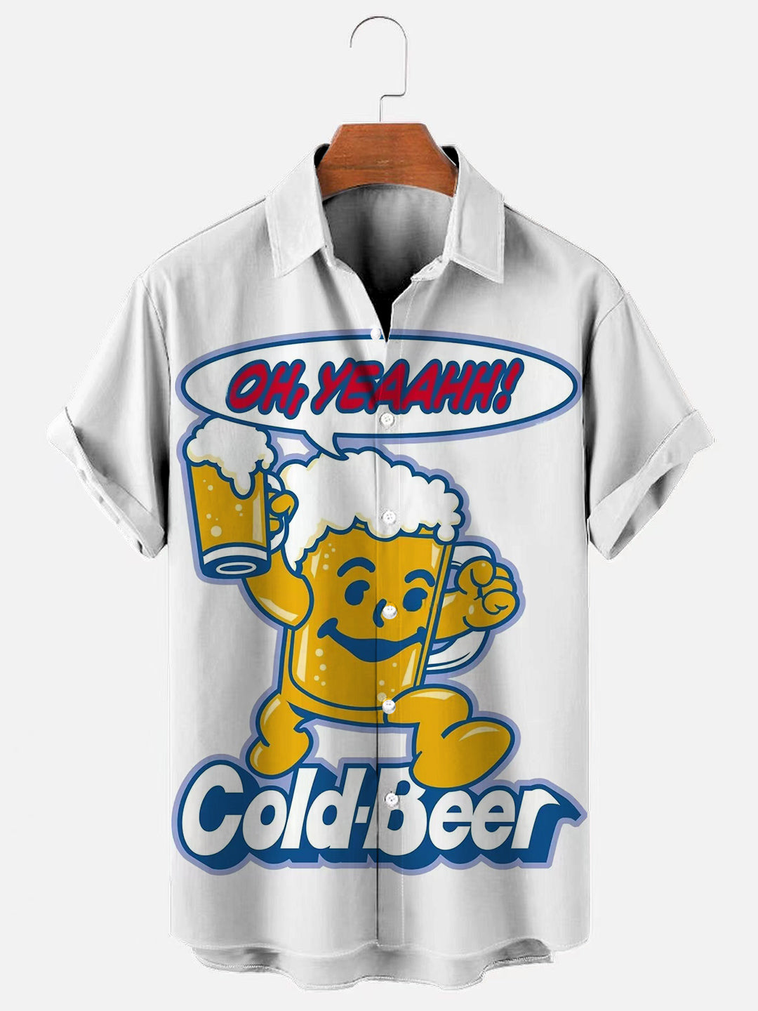 Men's Cold Beer Print Hawaiian Short Sleeve Shirt – Hallyy