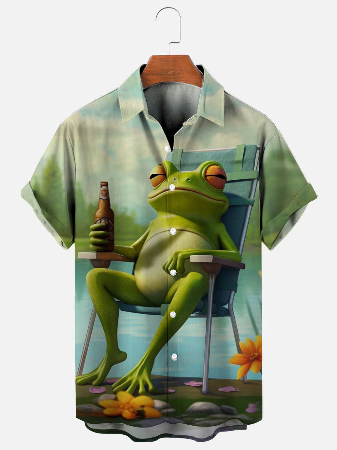 Men's Frog Beer Print Hawaiian Short Sleeve Shirt – Hallyy