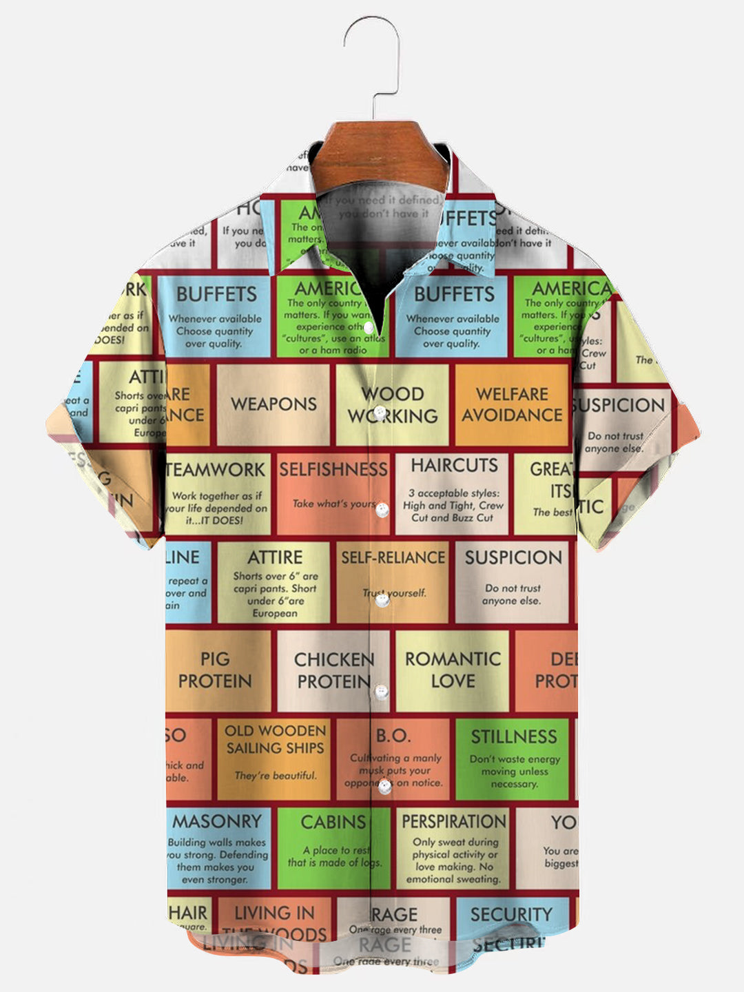 Men's Ron Swanson Pyramid Of Greatness Pattern Print Hawaiian Short Sl ...