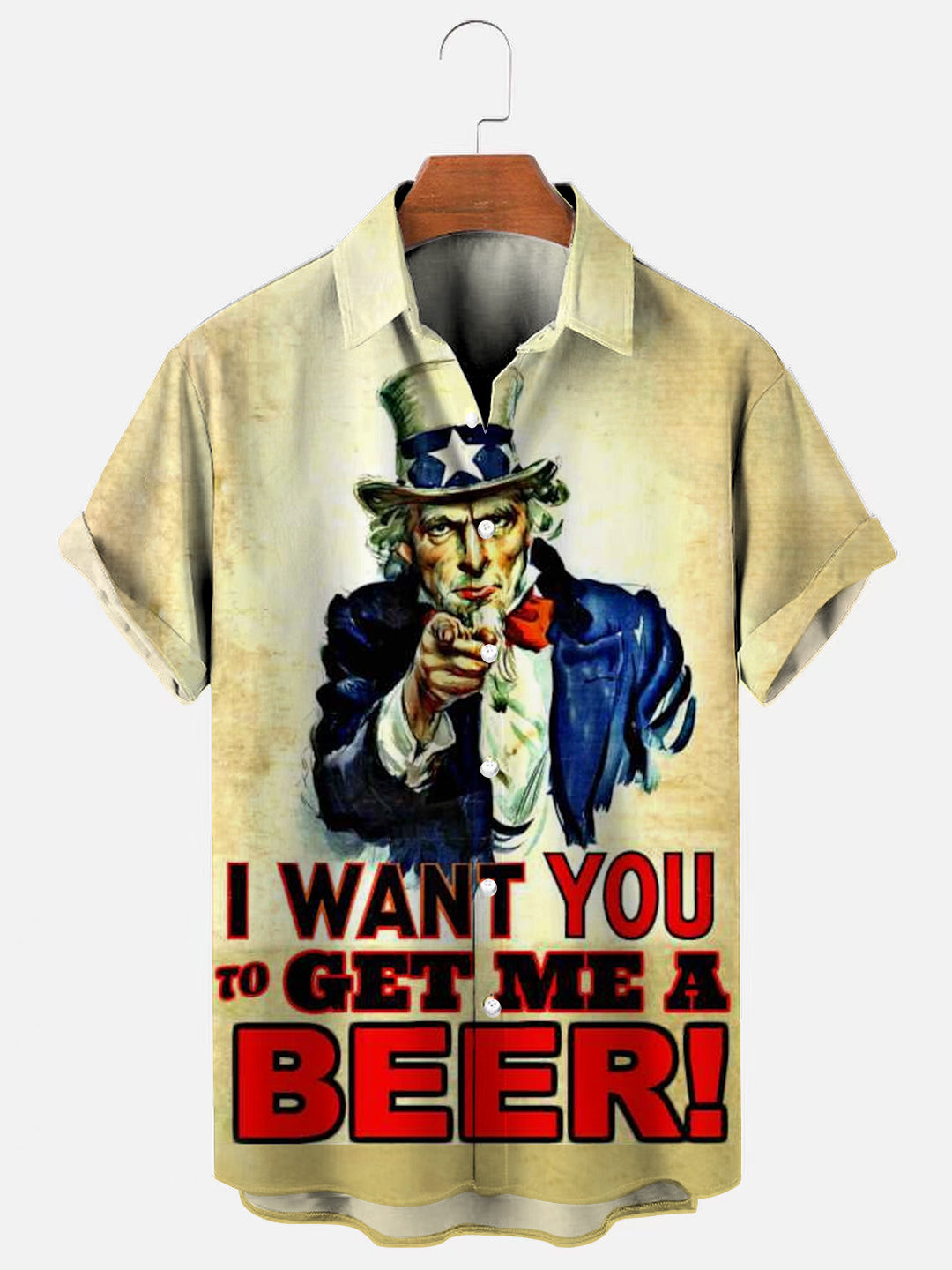 Gimme a Beer Uncle Sam Fun Printed Casual Short Sleeve Shirt – Hallyy