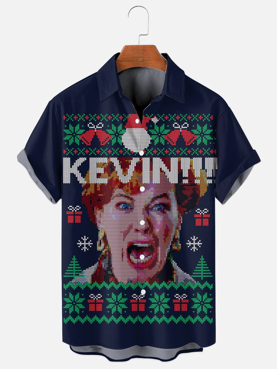 Men's Christmas Screaming Ugly Sweater Print Holiday Short Sleeve Shir ...