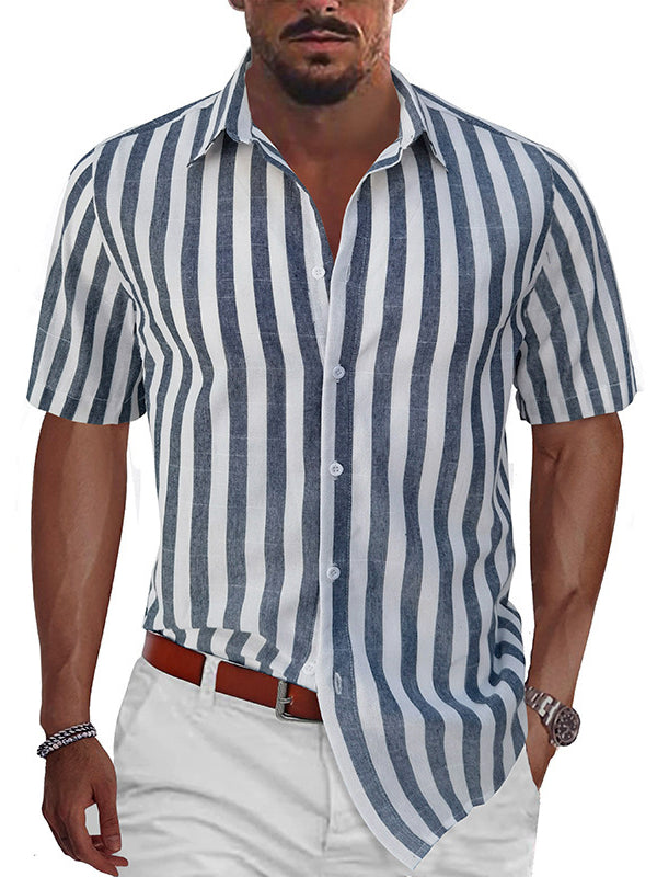 Men's Striped Summer Beach Casual Short Sleeve Shirt – Hallyy