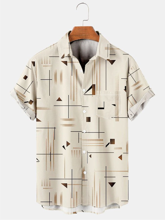 Men's Basic Line With Chest Pocket Casual Short Sleeve Hawaiian Shirt ...
