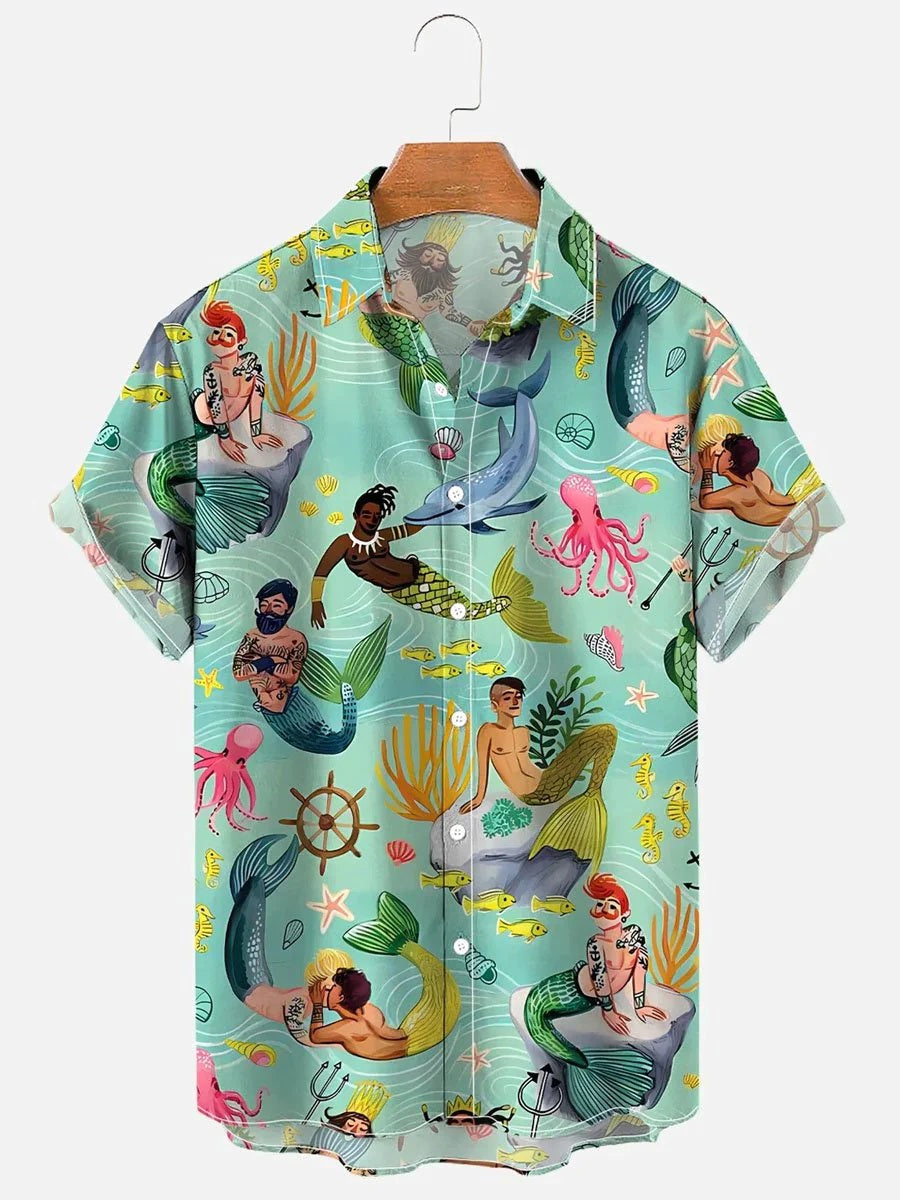 Men's Ocean Dolphin Octopus Mermaid Shirt – Hallyy